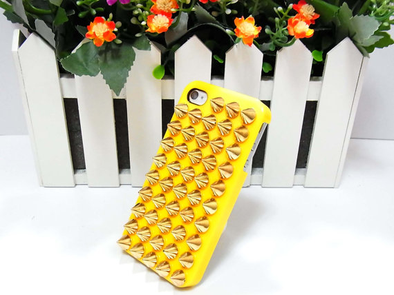 Gold Studded Spike Iphone 4 Case, Studded Punk Iphone 4g Case, Yellow ...