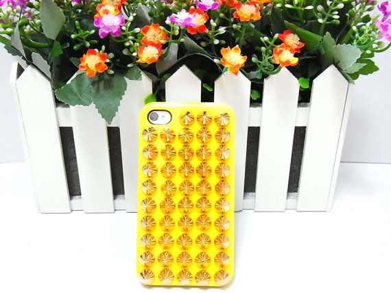 Gold Studded Spike Iphone 4 Case, Studded Punk Iphone 4g Case, Yellow ...