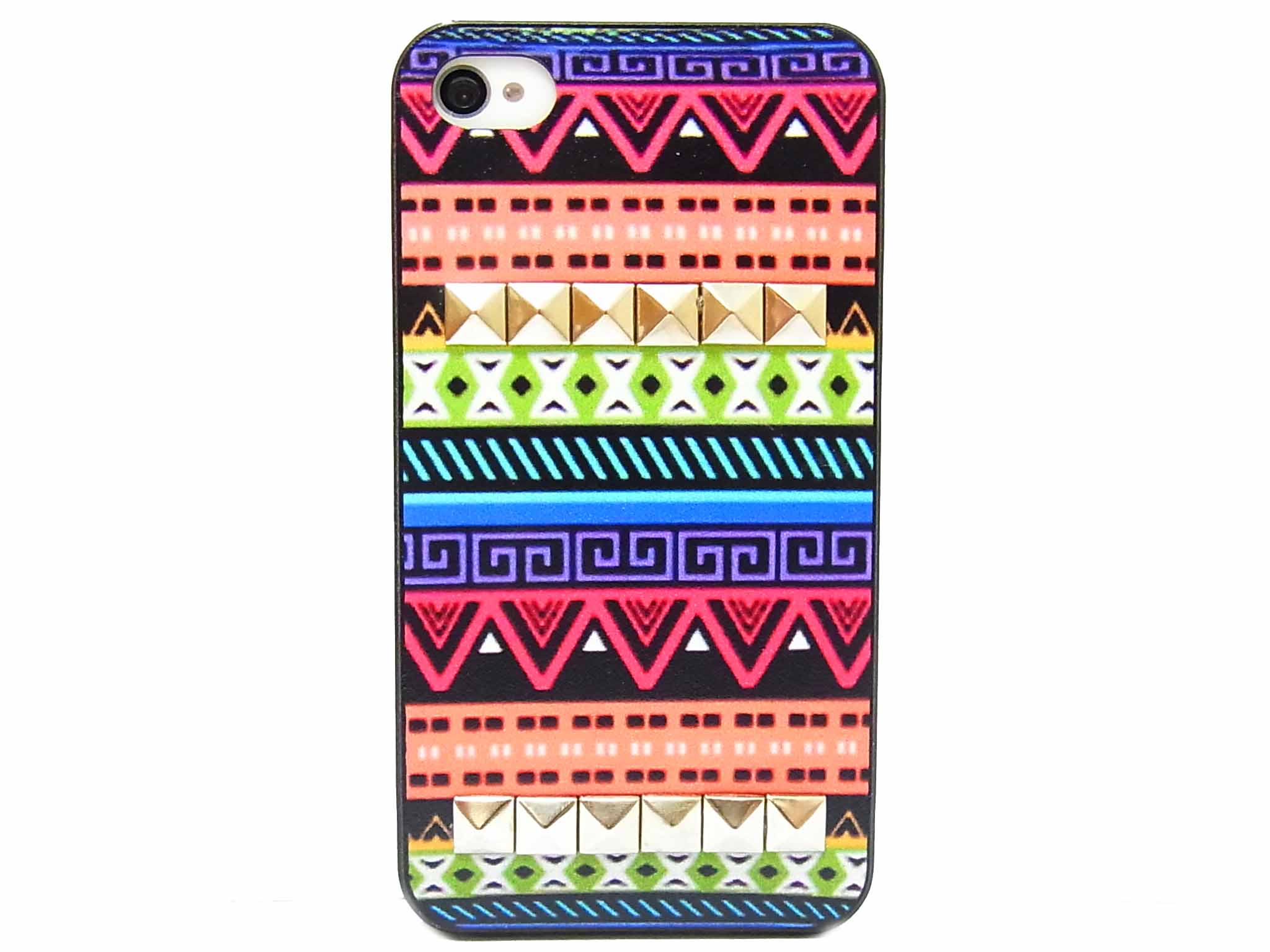 Aztec Tribal Geometric Pattern Silver Pyramid Studded Hard Skin Case ...